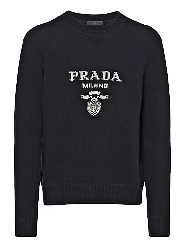 Prada Brand-embroidered Wool And Cashmere-blend Jumper - Black