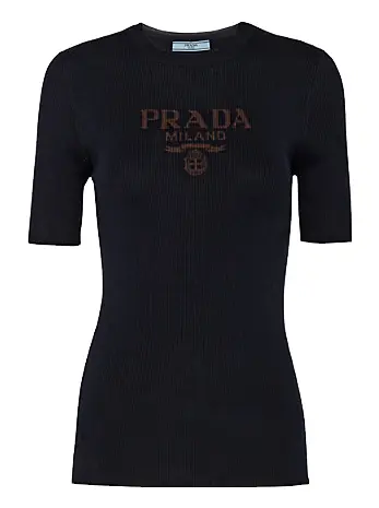 Prada Branded Knitted Silk Top - Blue