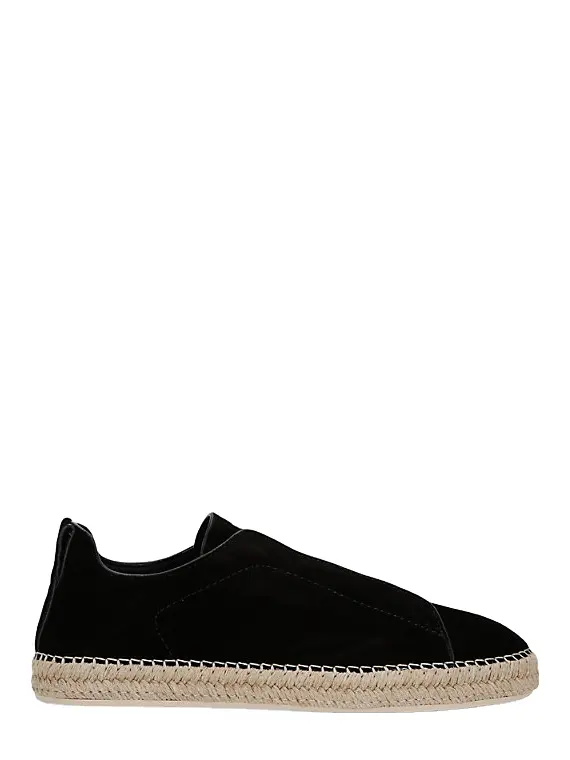 Zegna Triple Stitch Suede Espadrilles - Black
