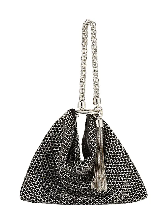 JIMMY CHOO Callie Crystal-embellished Leather Shoulder Bag - Black