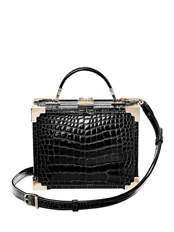 ASPINAL OF LONDON Trunk Croc-embossed Leather Clutch - Black