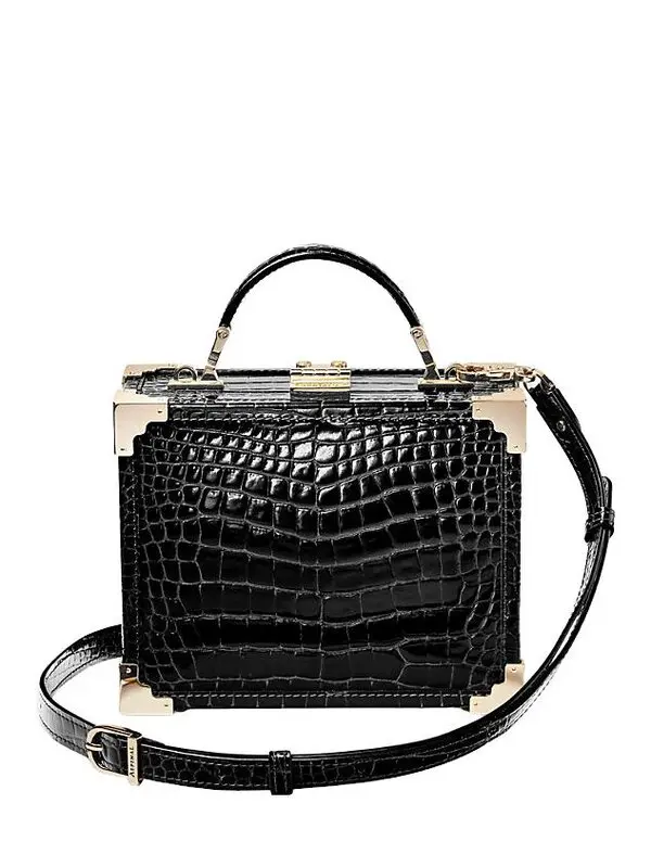 ASPINAL OF LONDON Trunk Croc-embossed Leather Clutch - Black