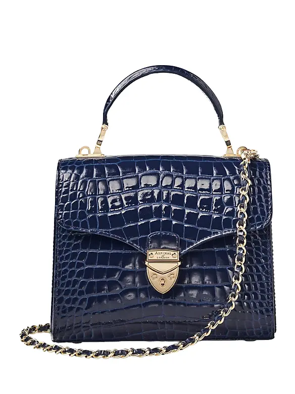 ASPINAL OF LONDON Mayfair Midi Croc-embossed Cross-body Bag - Midnight