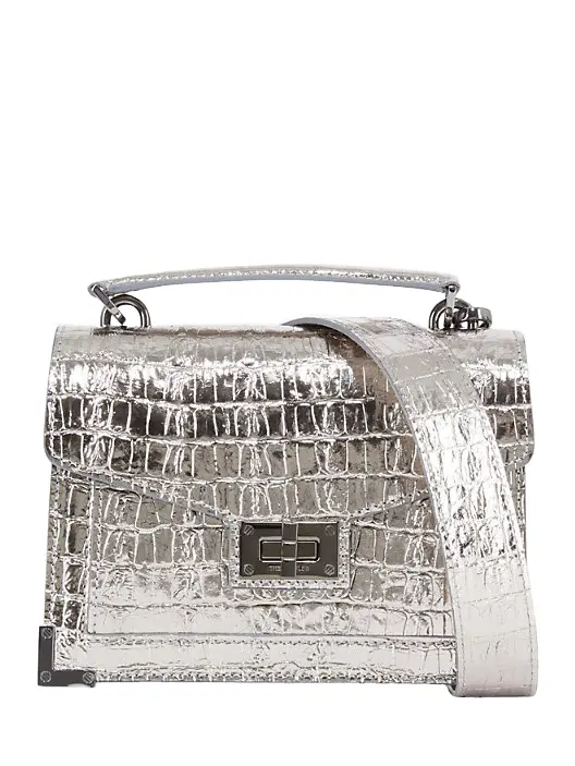 The Kooples Emily Small Croc-embossed Leather Shoulder Bag - Antic Silver