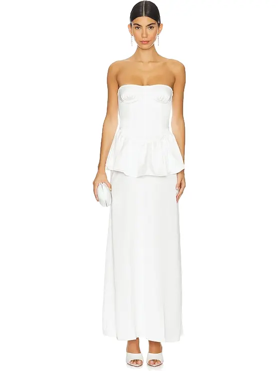 WeWoreWhat Corset Peplum Maxi Dress - White