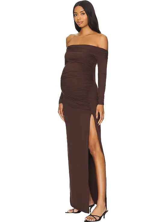 BUMPSUIT Off The Shoulder Evening Dress - Chocolate