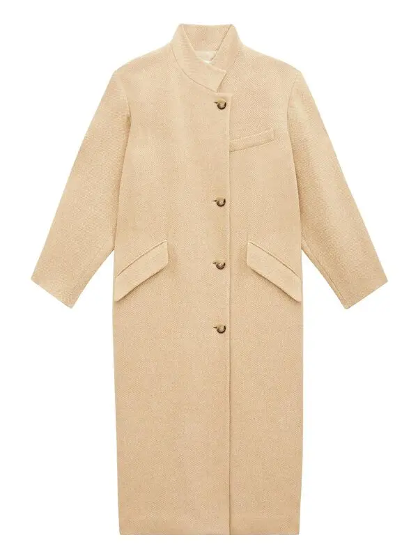 MARANT ETOILE Lewina Long Wool Blend Coat - Ecru