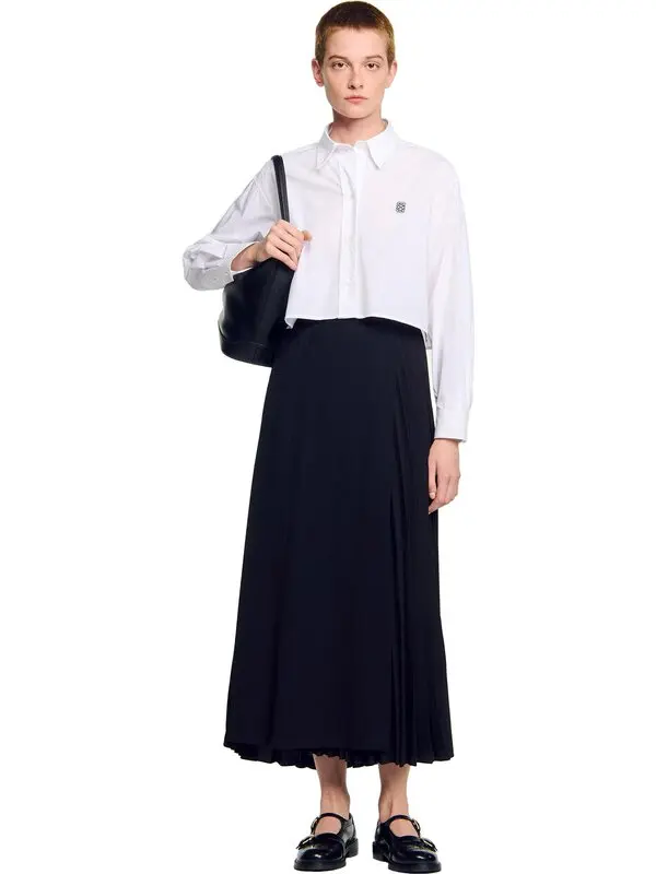 Sandro Pleated Maxi Skirt With Buckle Detail - Black