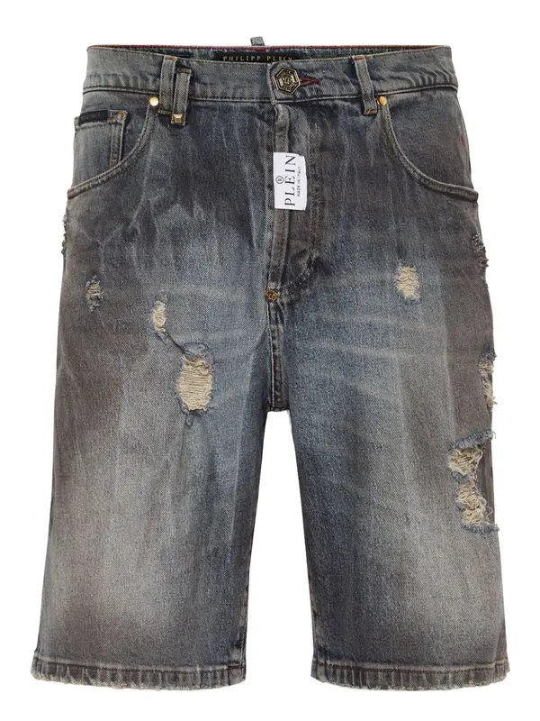 Philipp Plein Distressed Denim Shorts - Grey