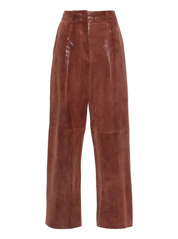FORTE_FORTE Suede Straight Leg Trousers - Brown
