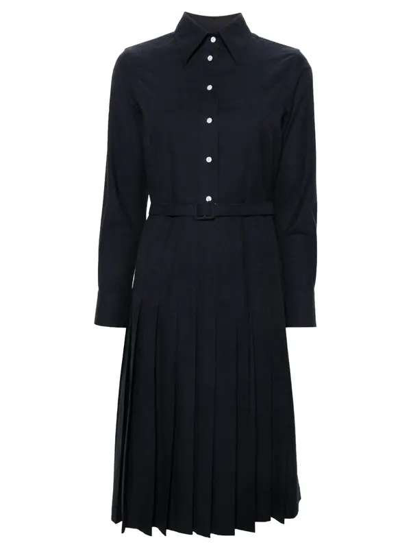 Thom Browne Pleated Flannel Shirt Dress - Blue