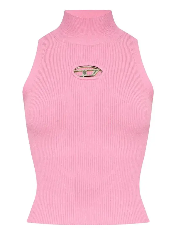 DIESEL® Sleeveless Mock Neck Top With Oval D Logo - Pink