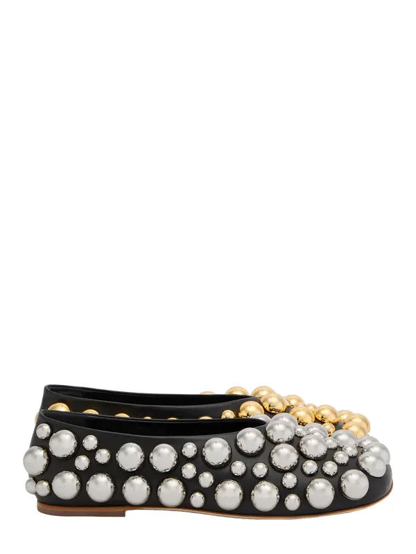 A.W.A.K.E. Mode Dora Studded Leather Flats - Black