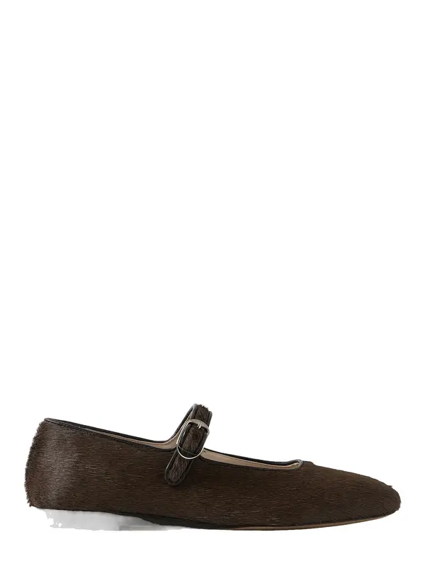 Le Monde Beryl Leather-trimmed Pony Hair Mary Jane Ballet Flats - Brown