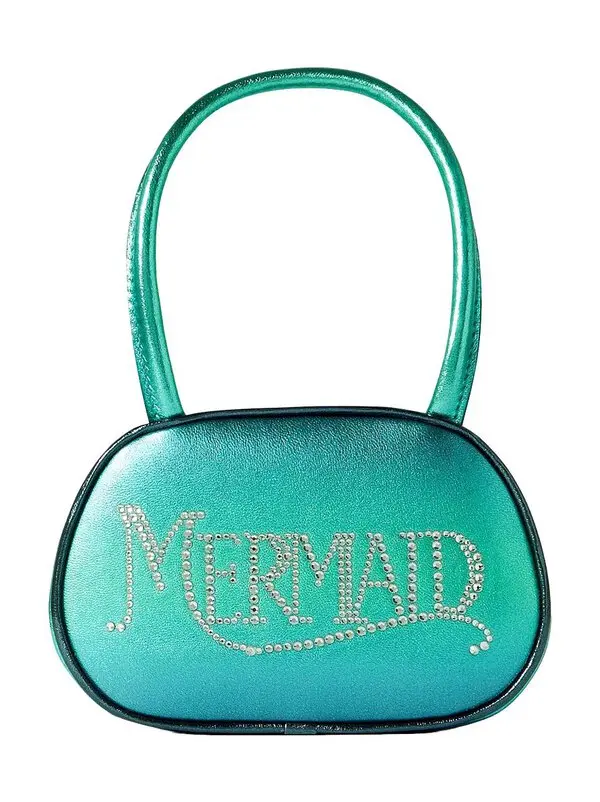 Amina Muaddi Crystal Embellished Metallic Leather Tote - Jade