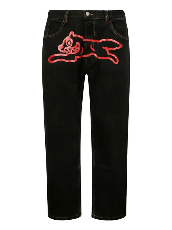 ICECREAM Running Dog-print Jeans - Black