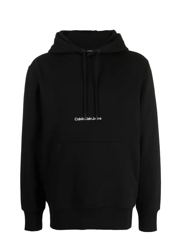 Calvin Klein Institutional Logo-embroidered Hoodie - Black