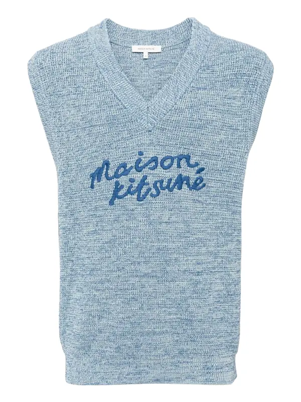 Maison Kitsuné Embroidered Cotton Vest - Blue