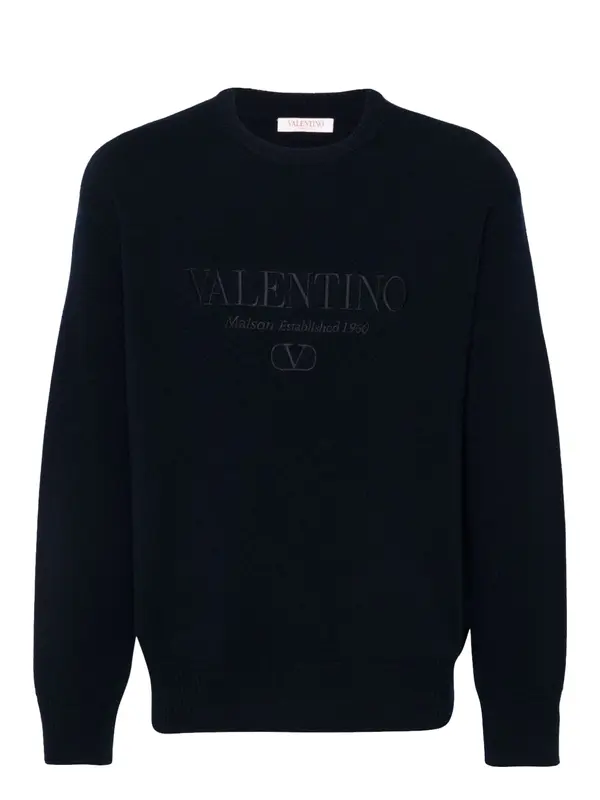 Valentino Garavani Embroidered-logo Knitted Jumper - Blue