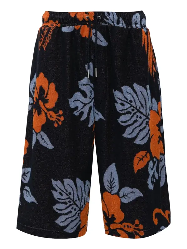 Maison Kitsuné Floral Print Cotton Shorts - Blue