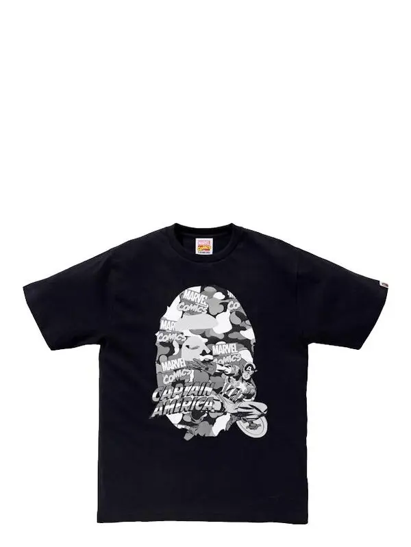 A BATHING APE X Marvel Comics Camo Captain America Tee Shirt - Black