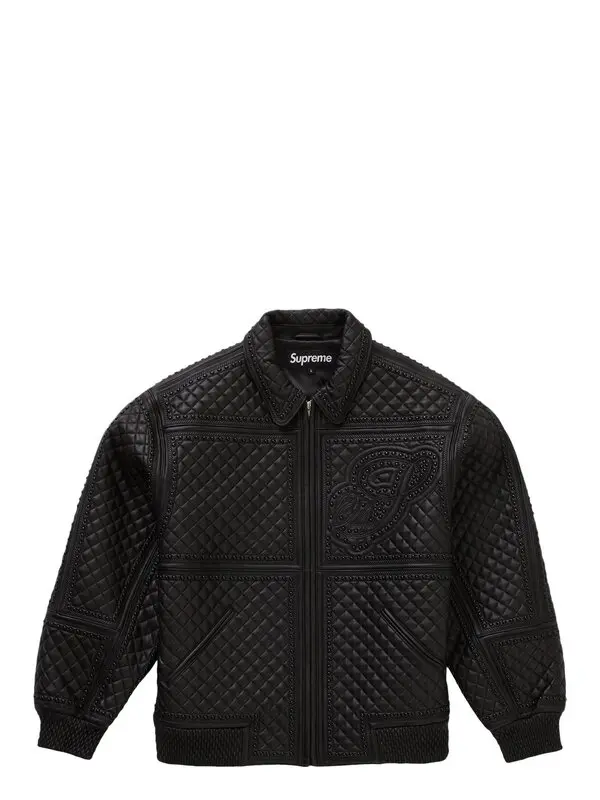 Supreme Studded Quilted Leather Jacket - Black