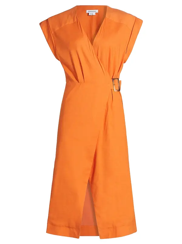 Veronica Beard Octavia Linen-blend Wrap Midi-dress - Orange