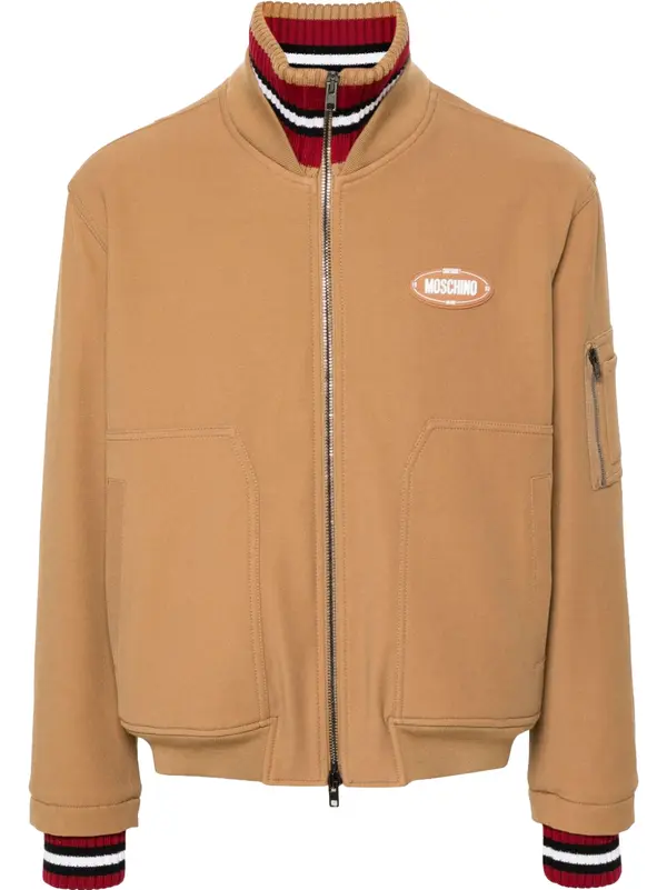 Moschino Logo-appliqué Twill Bomber Jacket - Brown