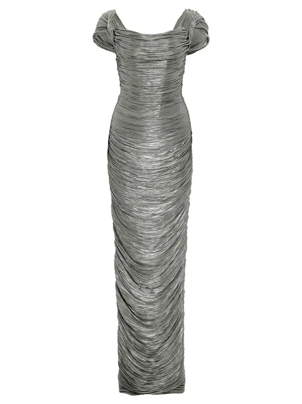 MARMAR HALIM Silk Satin Ruched Off-the-shoulder Gown - Grey
