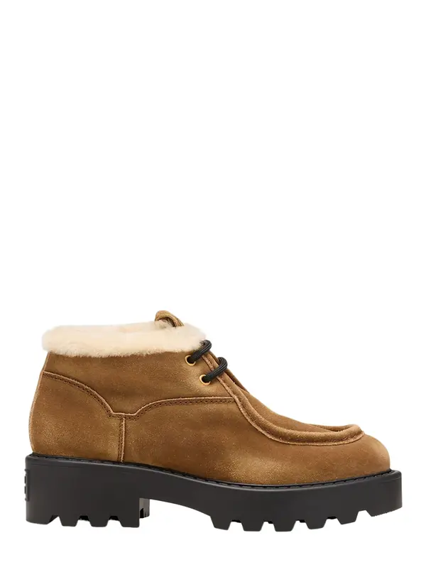 Miu Miu Suede Shearling Chukka Booties - Cannella