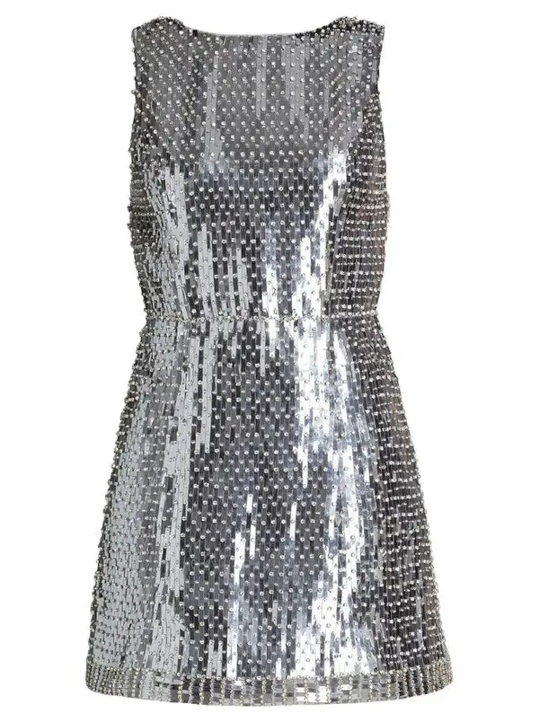 Alice + Olivia Lindsey Embellished Metallic Minidress - Black Silver