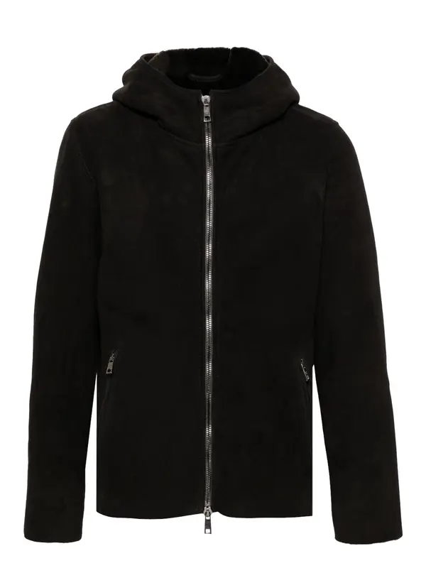 GIORGIO BRATO Hooded Leather Jacket - Black