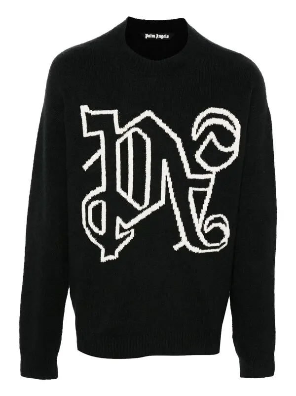 Palm Angels Intarsia-knit Logo Jumper - Black
