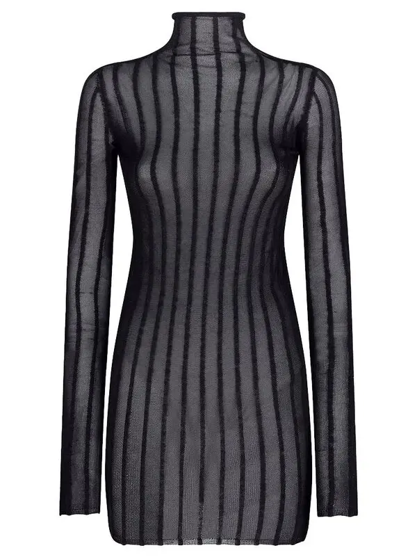 Attico Semi-sheer Knitted Ribbed Mini Dress - Black