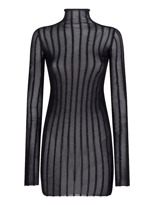 Attico Semi-sheer Knitted Ribbed Mini Dress - Black