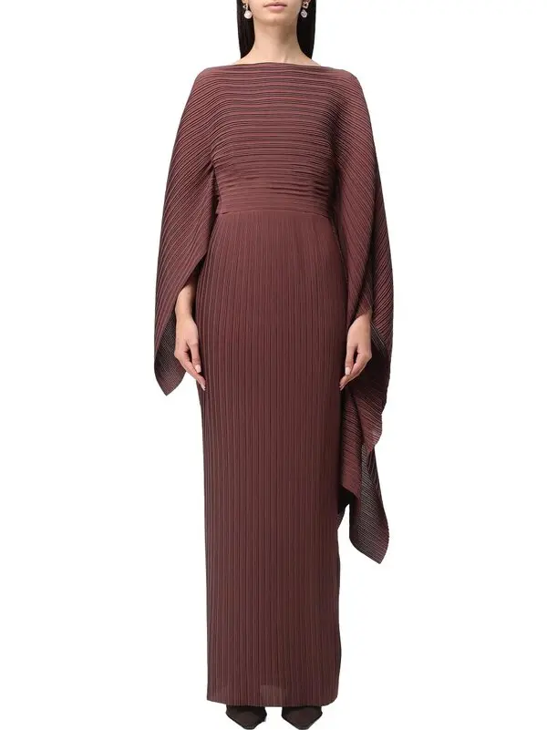 Solace London Pleated Maxi Dress With Flowy Sleeves - Brown