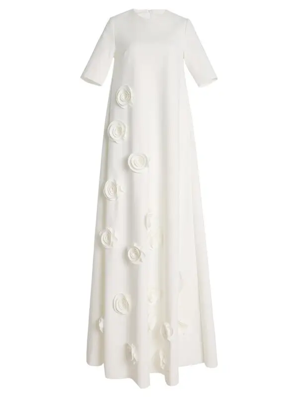 GRETA CONSTANTINE Remembrandt Floral-appliquéd Maxi Dress - White