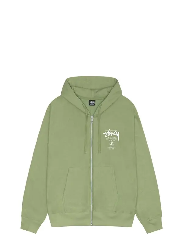 StÜssy World Tour Zip Up Hoodie - Green
