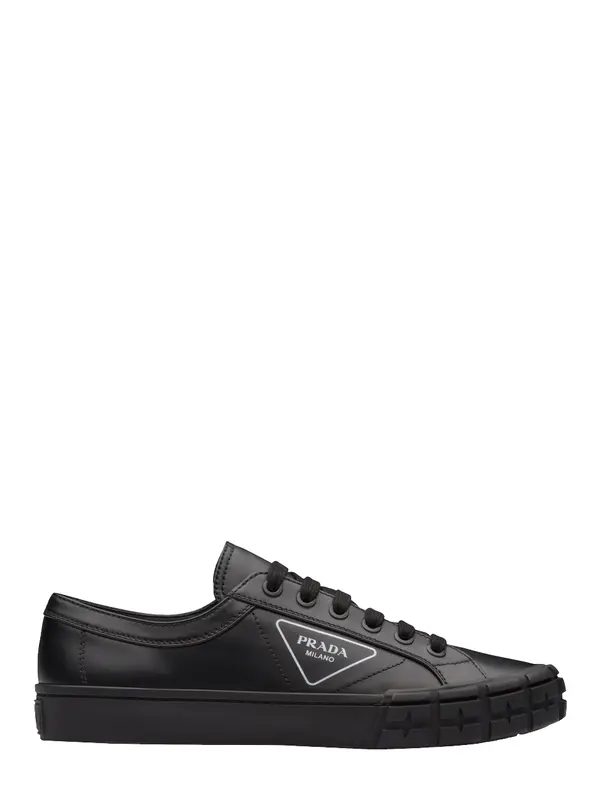 Prada Cassetta Wheel Leather Low Top Sneakers - Black