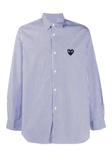 Play Comme Des Garcon Stripe Embroidered Logo Shirt - Blue/white