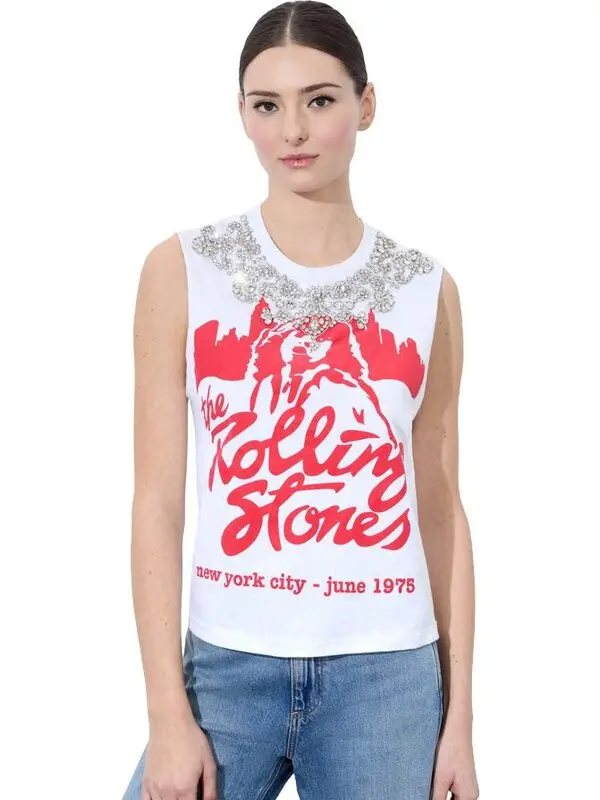Alice + Olivia Micah Graphic Muscle Tank - White