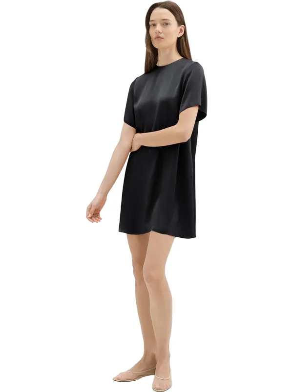 Theory T-shirt Dress In Crushed Satin - Black