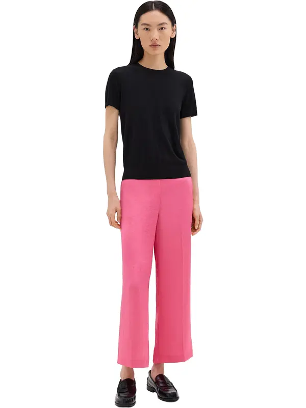 Theory Wide Leg Pull-on Pant In Crushed Satin - Pink Azalea