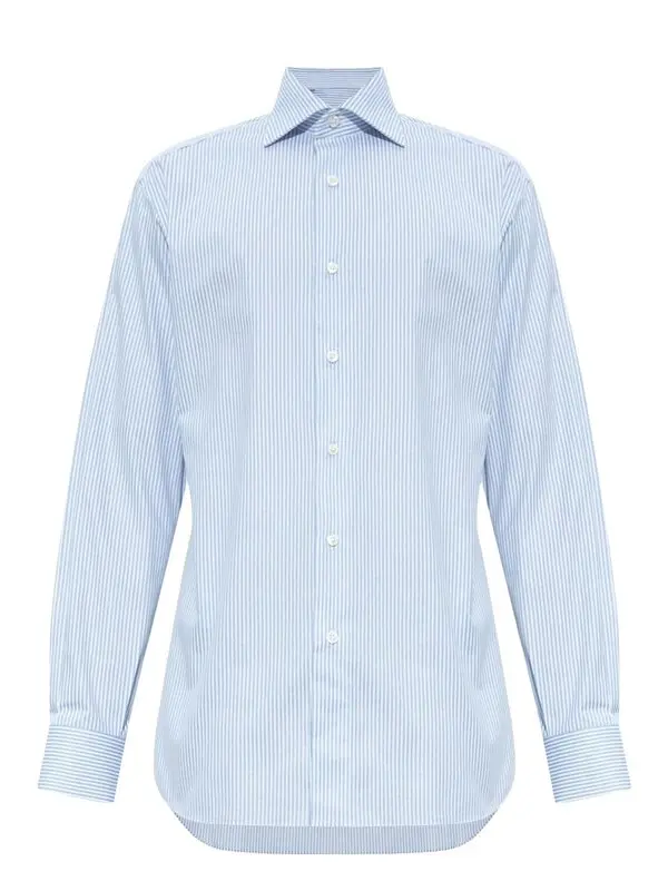 Brioni Classic Collar Pinstriped Shirt - Blue