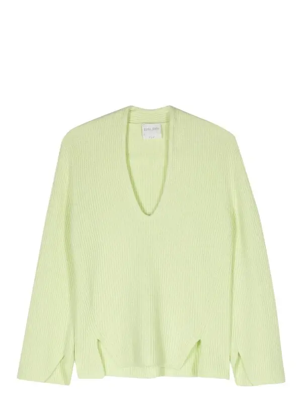 FORTE_FORTE V-neck Ribbed Jumper - Green