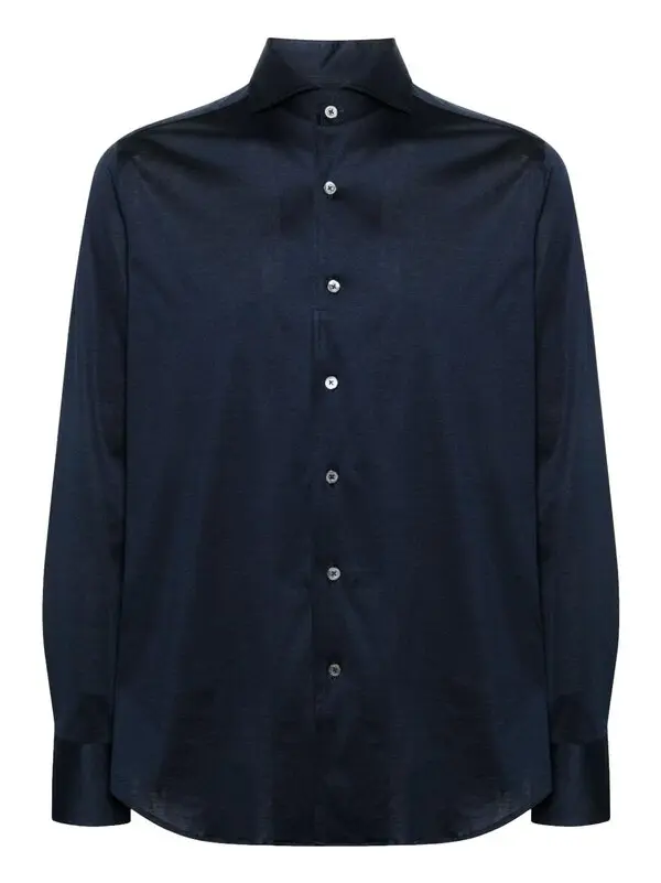 Canali Spread-collar Cotton Shirt - Blue