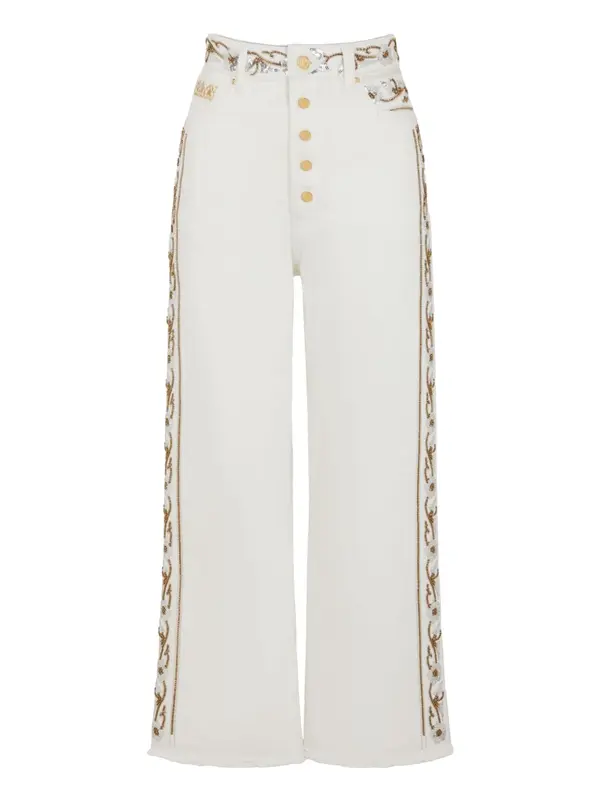 Rabanne Embroidered Cropped Jeans - White