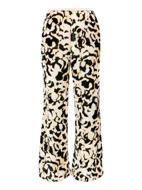 FORTE_FORTE Abstract-print Crushed Velvet Trousers - Neutrals