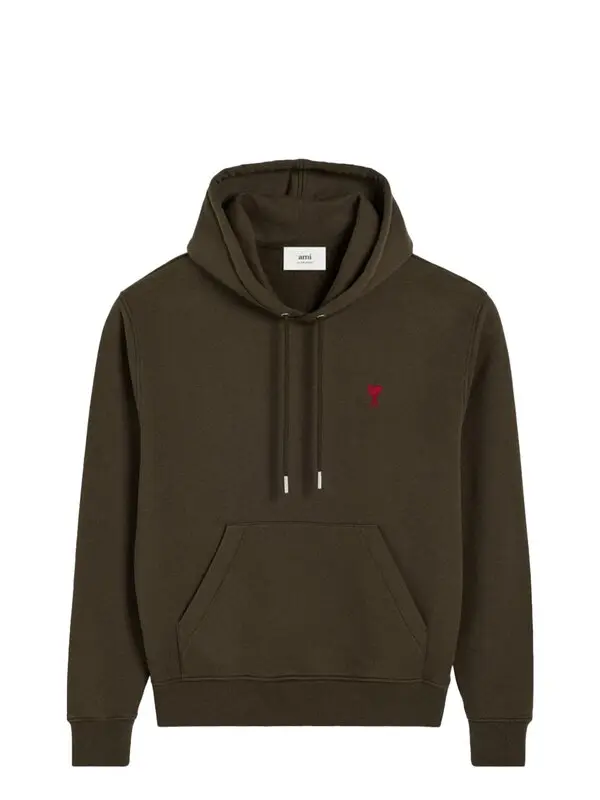 AMI Paris De Coeur-embroidered Hoodie - Green