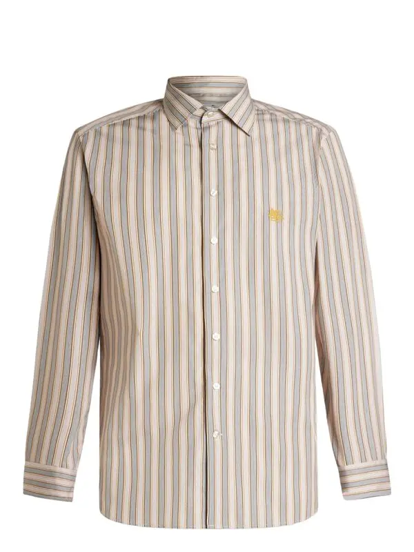 Etro Pegaso-embroidered Striped Shirt - Neutrals